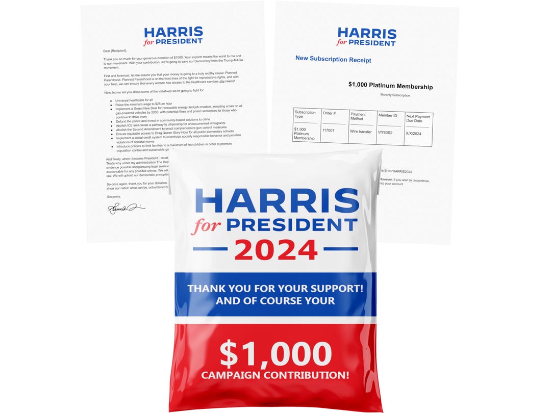 Kamala Harris 2024 Prank Package Letter Donation Receipt Sent to Target ...