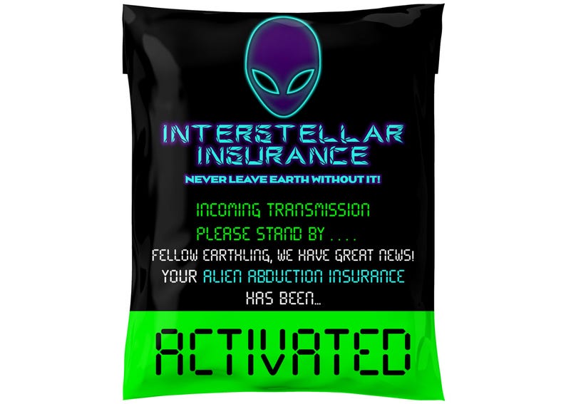 Prank Alien Abduction Insurance Card, Receipt, Certificate Sent to ...