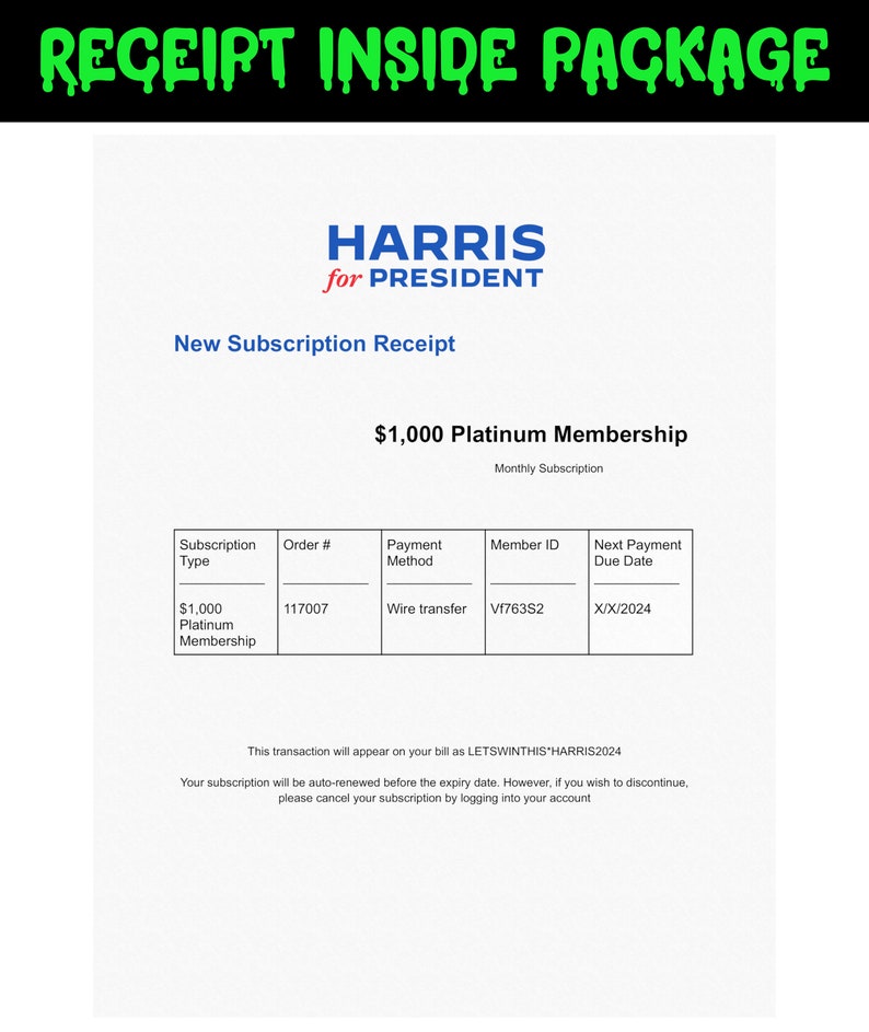 Kamala Harris 2024 Prank Package Letter Donation Receipt Sent to Target ...