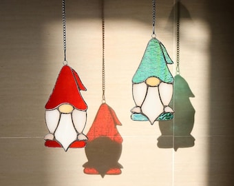 Cute Stained Glass Gnome Window Hanging Suncatcher Home Decor, Custom Stained Glass Window ...