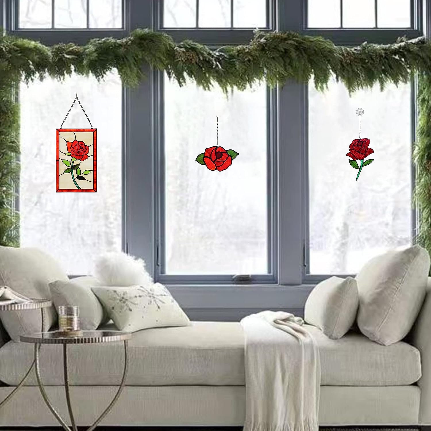 Stained Glass Rose Flower Window Hanging Suncatcher Red - Etsy
