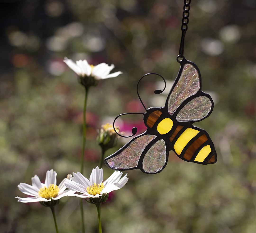 Stained Glass Bee Window Hanging Suncatcher, Insect Glass Art, Custom ...
