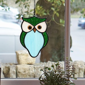 Colorful Stained Glass Owl Window Hanging Suncatchers, Glass Birds Home ...