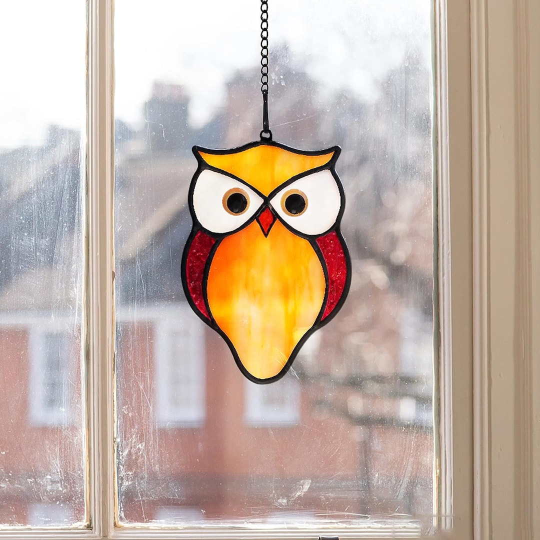 Colorful Stained Glass Owl Window Hanging Suncatchers, Glass Birds Home ...