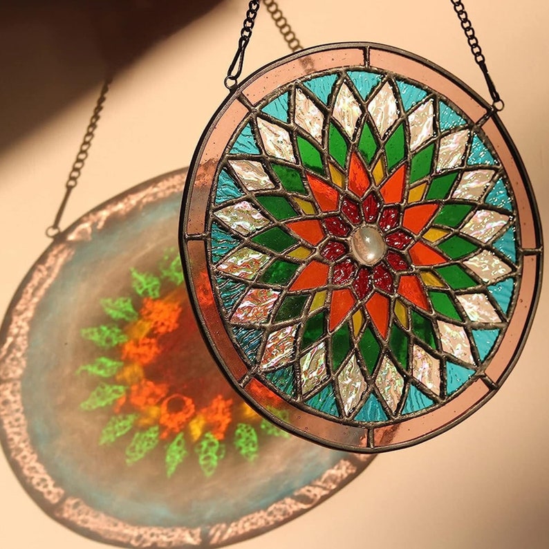 Stained Glass Panel Compass Rose Pattern Window Hanging - Etsy