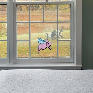 Stained Glass Window Hanging Pig Suncatcher, Light Catcher Wall Hanging ...