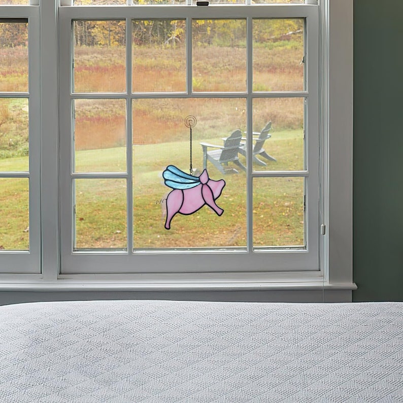 Stained Glass Cute Pig Window Hanging Suncatcher, Custom, Stained Glass ...
