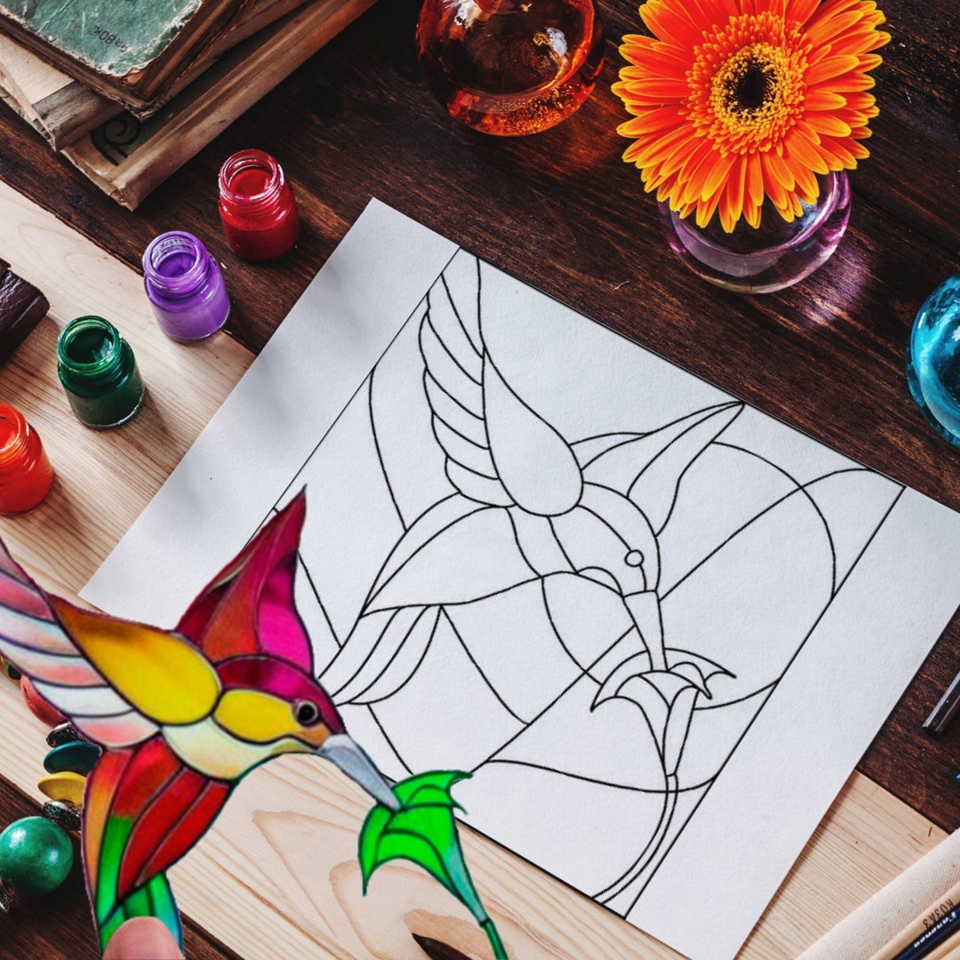 Hummingbird Stained Glass Pattern Printable / Adjustable Size Digital ...