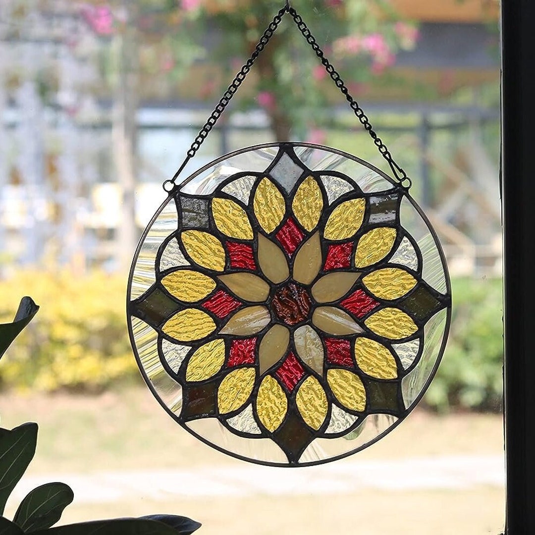 Stained Glass Sunflower Mandela Window Hanging Suncatcher, Custom ...