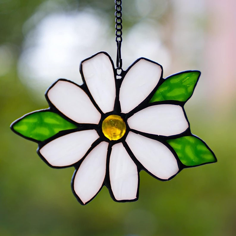 Stained Glass Daisy Flower Suncatcher Window Hanging Home - Etsy