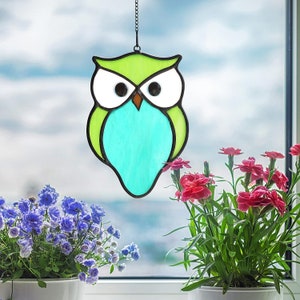 Colorful Stained Glass Owl Window Hanging Suncatchers, Glass Birds Home ...