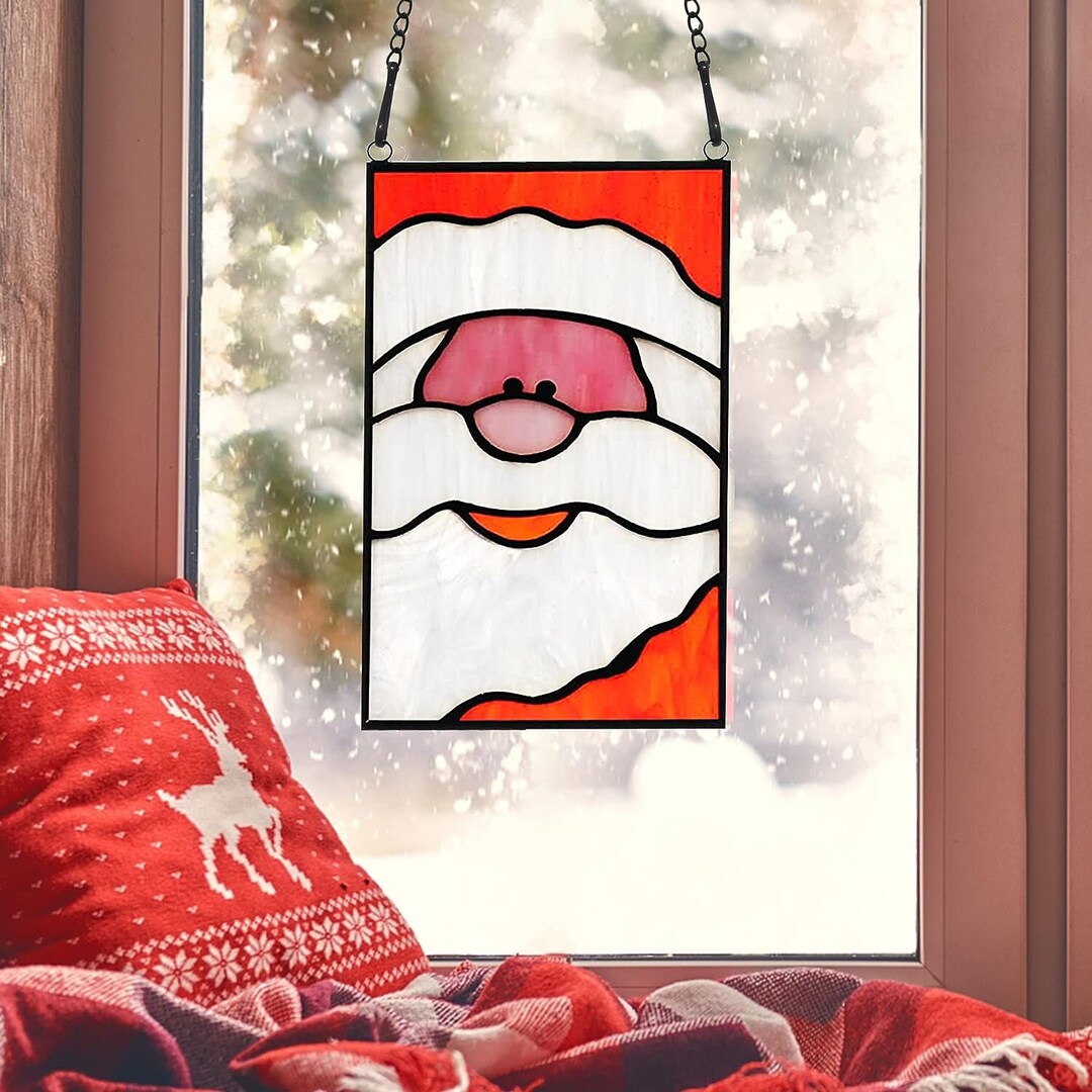Stained Glass Santa Window Hanging Suncatcher, Custom Christmas Gift ...