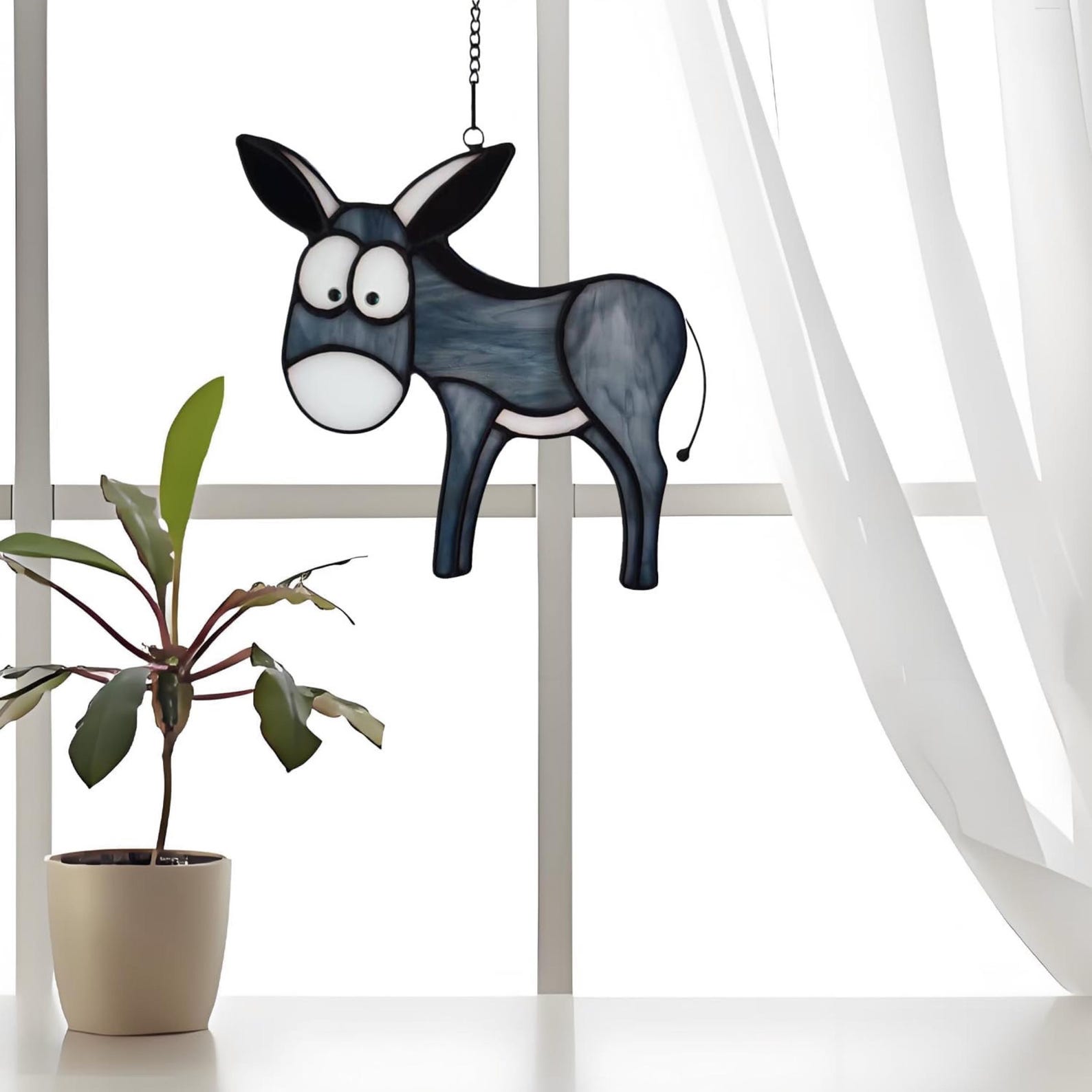 Stained Glass Donkey Window Hanging Suncatcher, Stained Glass Wall ...