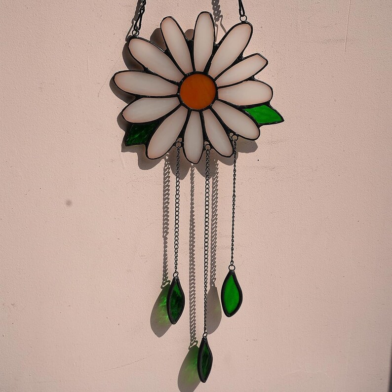Stained Glass Daisy Flower Suncatcher Window Hanging Home Decor, Custom ...
