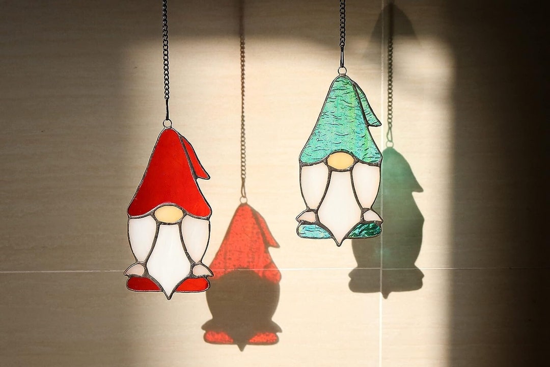 Cute Stained Glass Gnome Window Hanging Suncatcher Home Decor, Custom ...