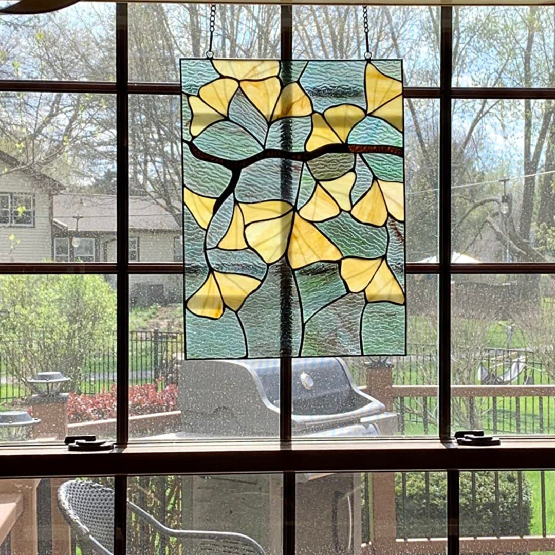 Stained Glass Ginkgo Leaf Window Hanging Suncatcher, Stained Glass ...