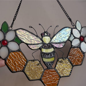 Stained Glass Bee Window Hanging Suncatcher, Insect Glass Art, Custom ...