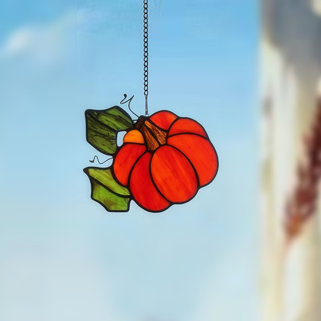 Stained Glass Pumpkin Halloween Suncatchers, Window Hanging Halloween ...
