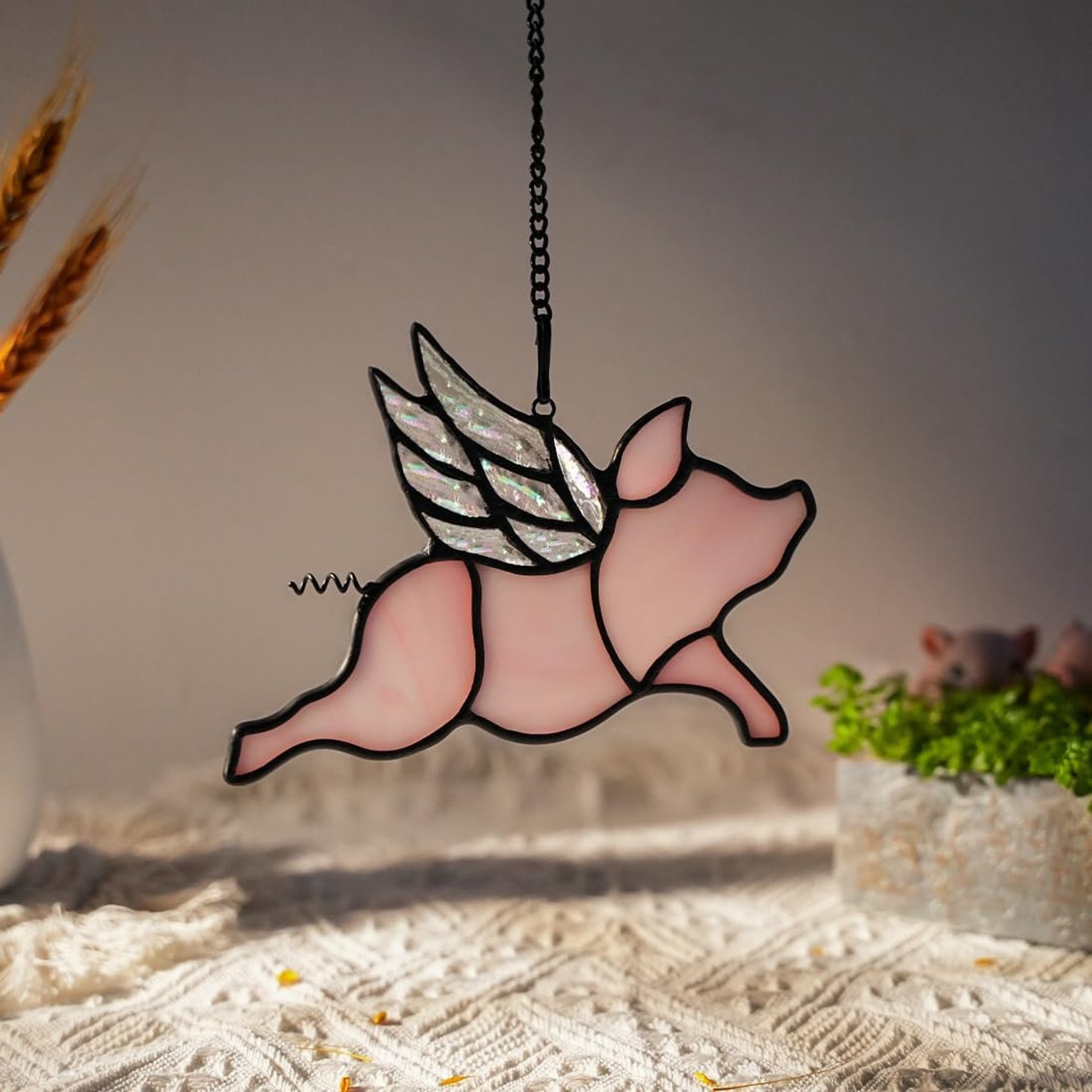 Stained Glass Angel Pig Window Hanging Suncatcher Custom - Etsy