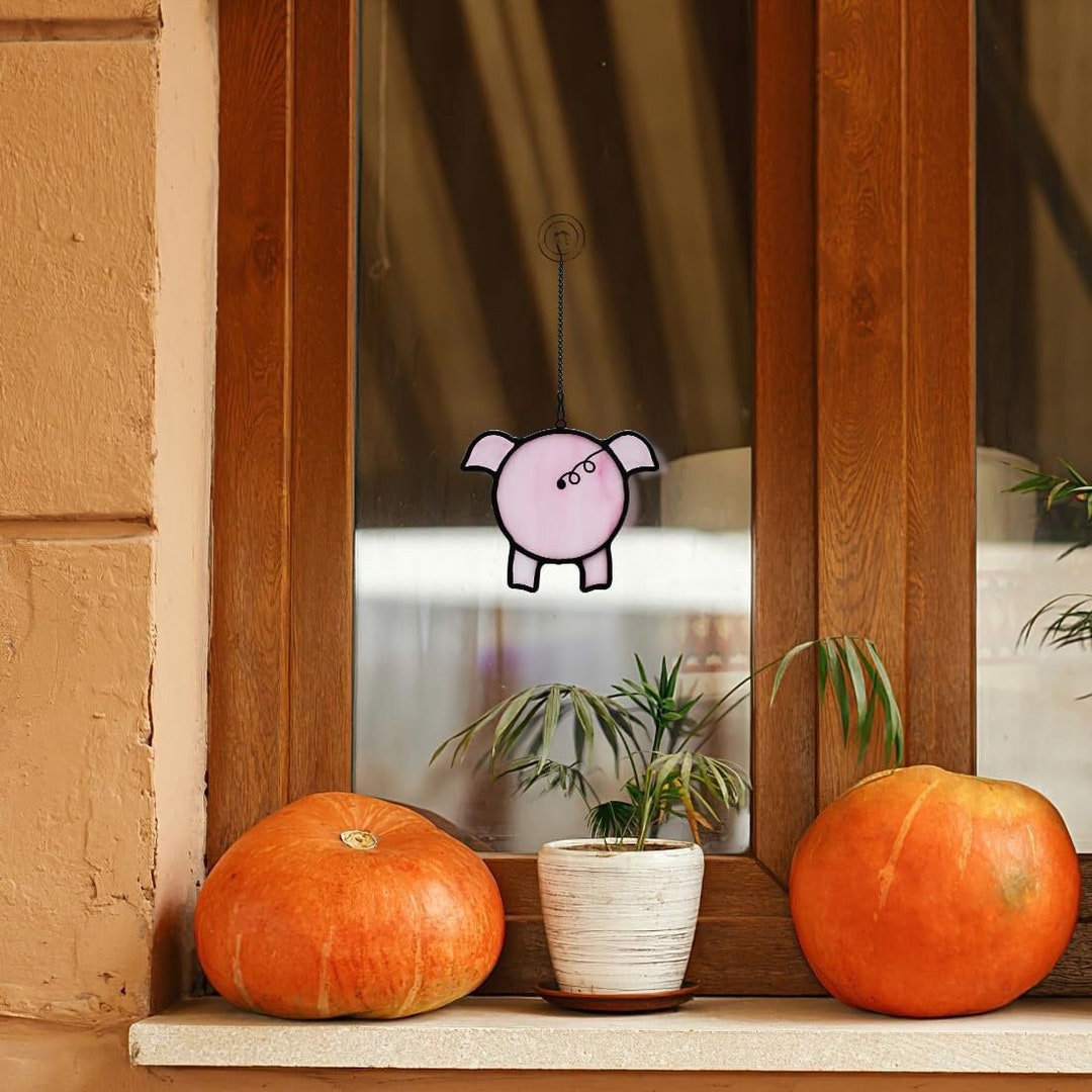 Adorable Pig Buttocks Stained Glass Window Hanging Suncatcher, Custom ...
