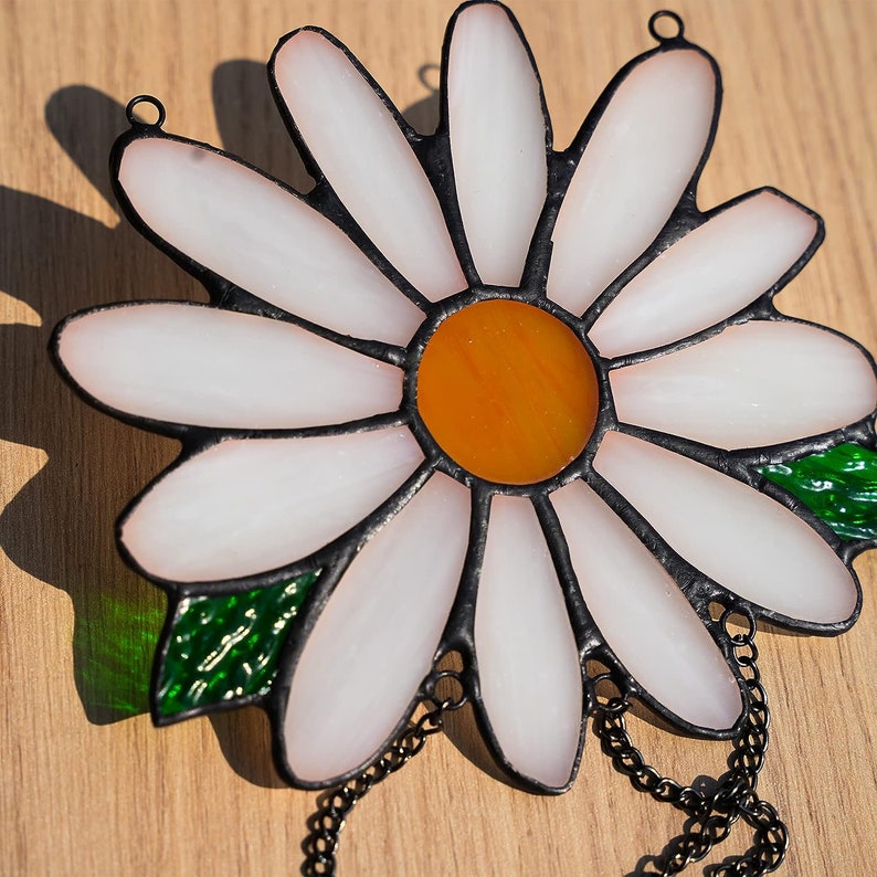 Stained Glass Daisy Flower Suncatcher Window Hanging Home Decor, Custom ...