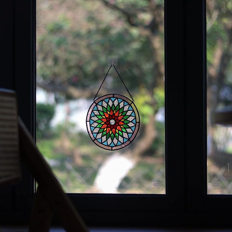 Stained Glass Panel Compass Rose Pattern Window Hanging - Etsy
