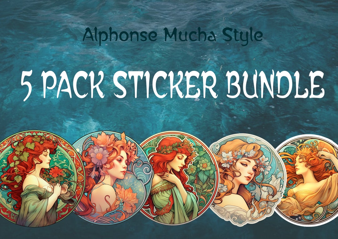 5 Beautiful Alphonse Mucha Style Instantly Downloadable Digital ...