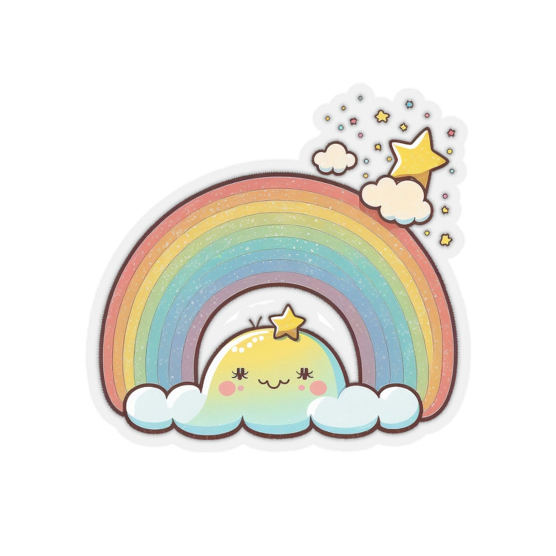 Cute Cartoon Rainbow With Stars Sticker - Etsy
