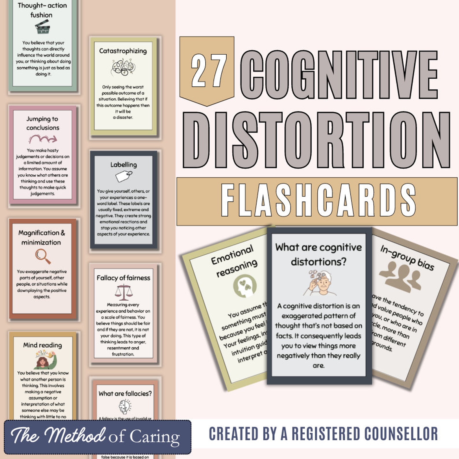 Cognitive Distortion Flashcards, CBT, Therapy Tool, Coping Skills Cards ...