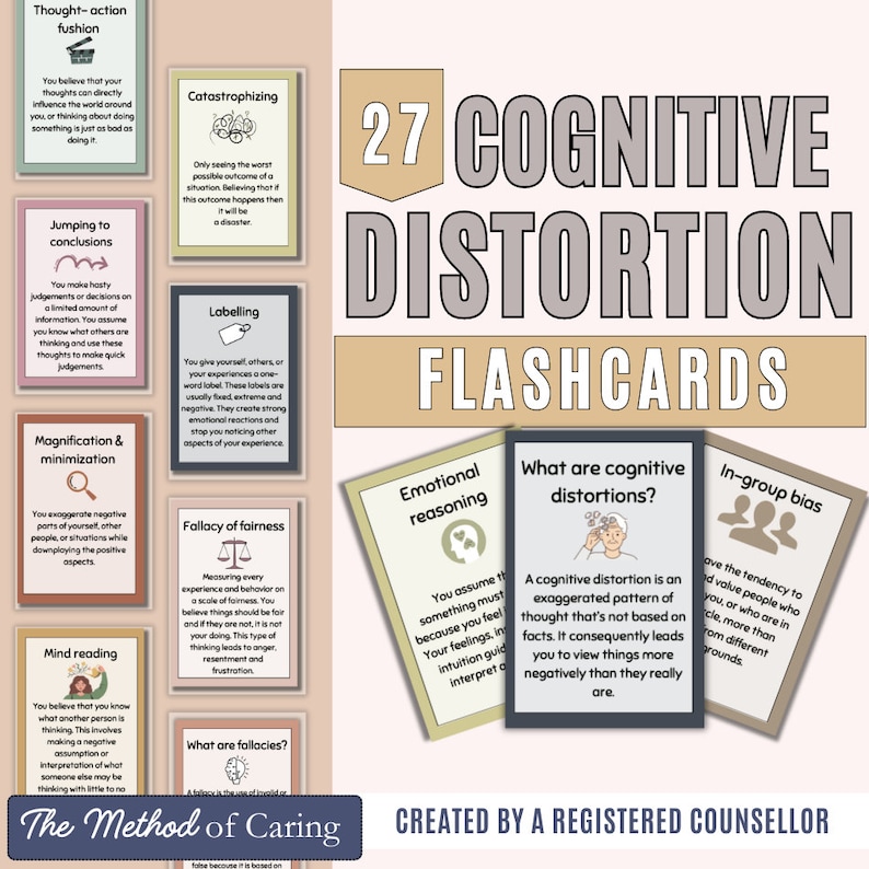 Cognitive Distortion Flashcards, CBT, Therapy Tool, Coping Skills Cards ...