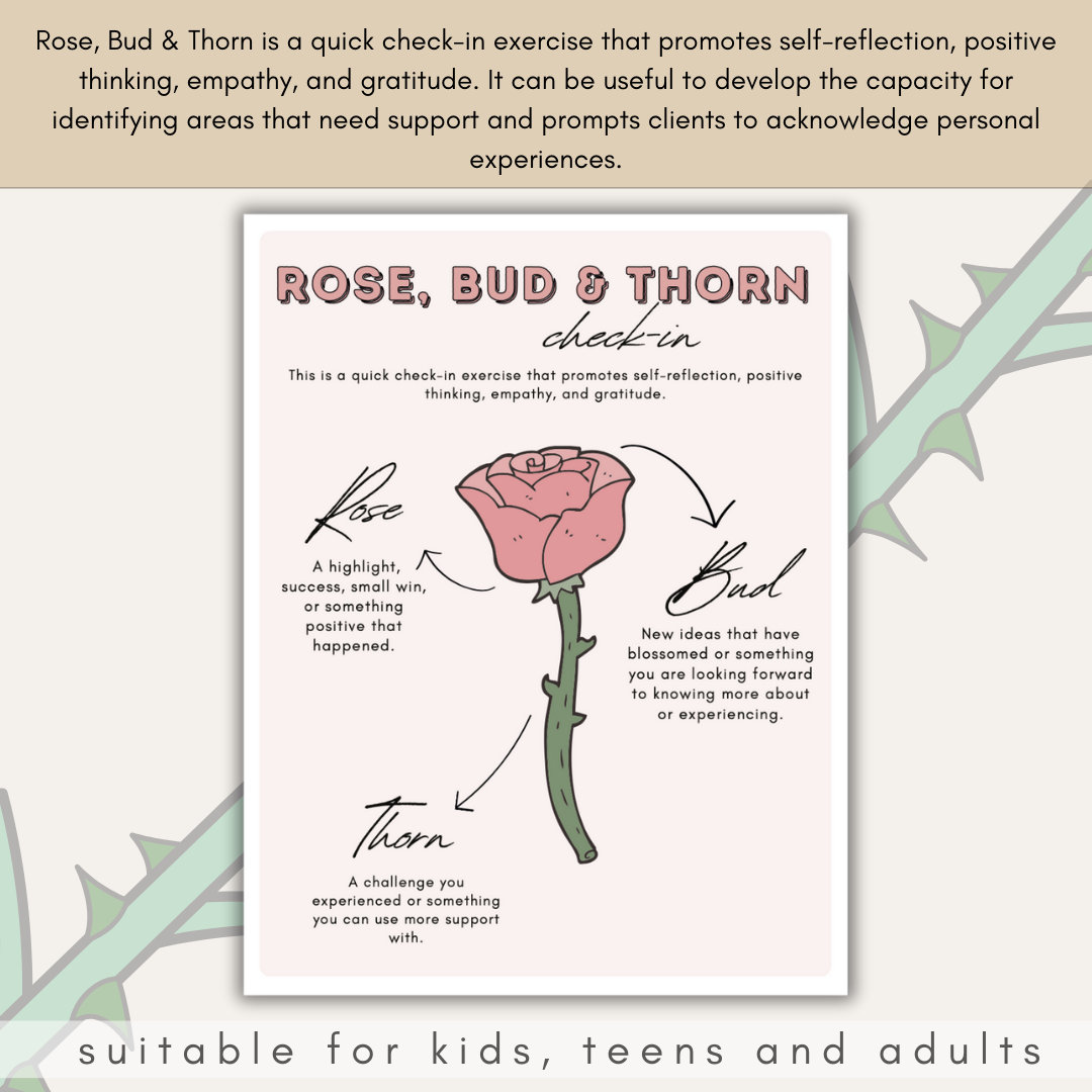 Rose, Bud and Thorn Check-in Worksheet | Printable SEL Mental Health ...