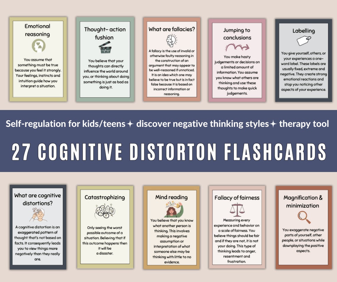 Cognitive Distortion Flashcards, CBT, Therapy Tool, Coping Skills Cards ...