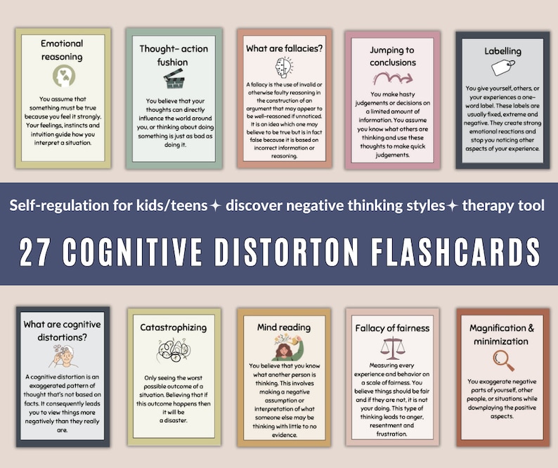 Cognitive Distortion Flashcards, CBT, Therapy Tool, Coping Skills Cards ...