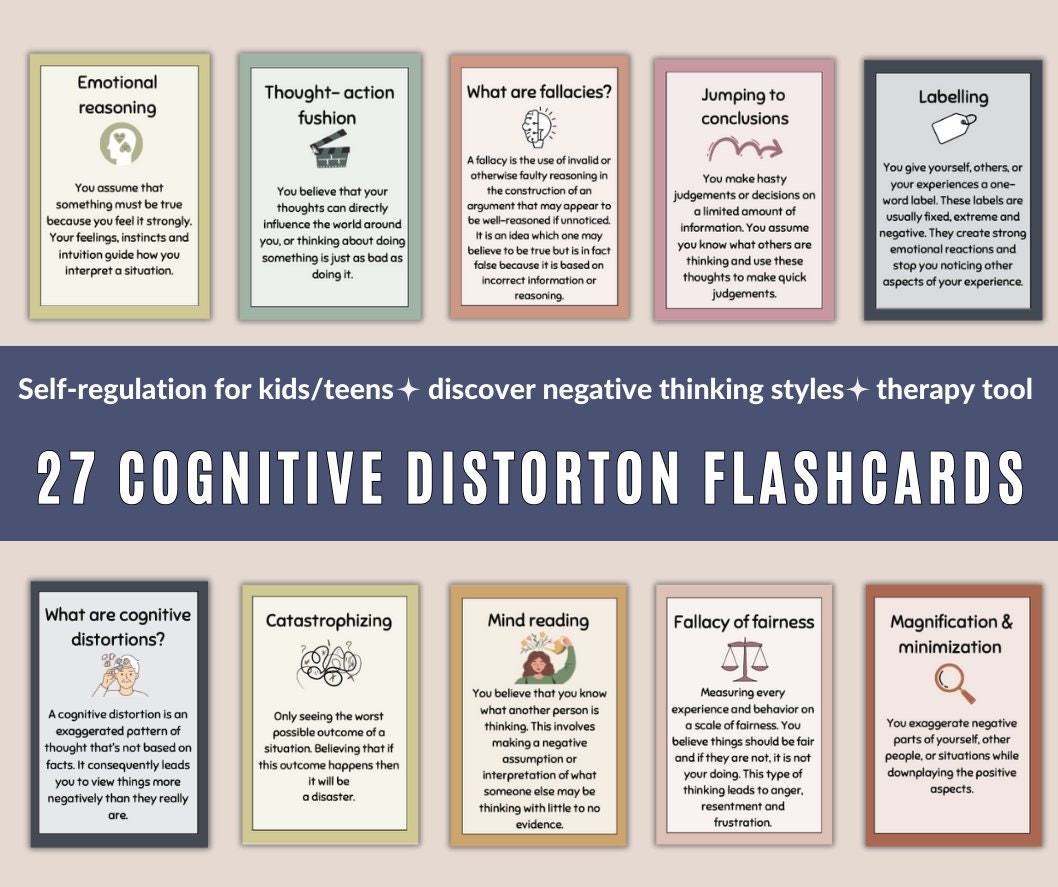Cognitive Distortion Flashcards, CBT, Therapy Tool, Coping Skills Cards ...