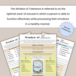 Window of Tolerance, Adult Worksheets, Trauma Therapy, Arousal States ...