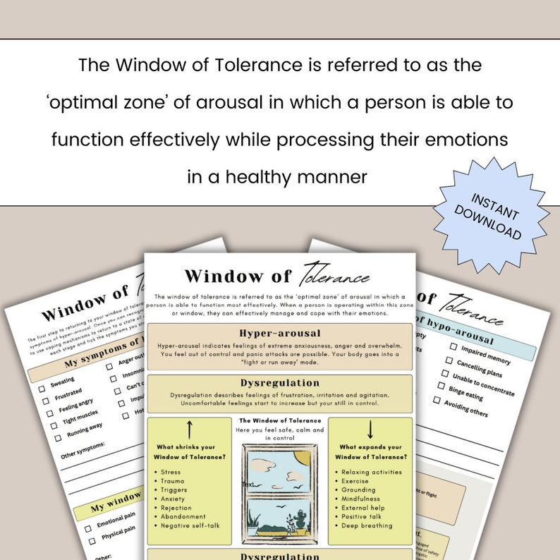 Window of Tolerance, Adult Worksheets, Trauma Therapy, Arousal States ...