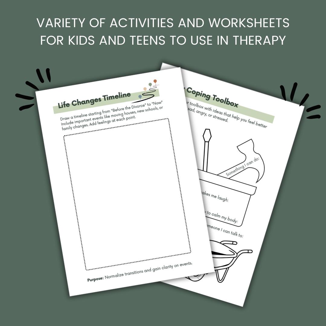 Divorce Therapy Guide for Kids & Teens | Printable Journal, Worksheets ...