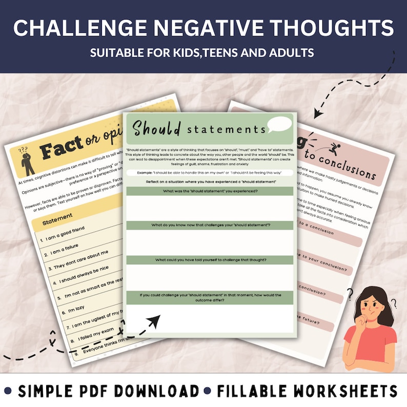 Cognitive Distortion Worksheets, Thinking Errors, Unhelpful Thinking ...