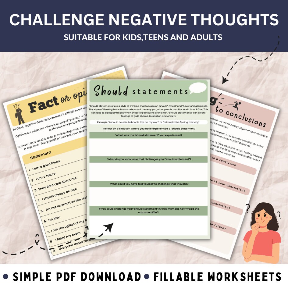 Cognitive Distortion Worksheets, Thinking Errors, Unhelpful Thinking ...