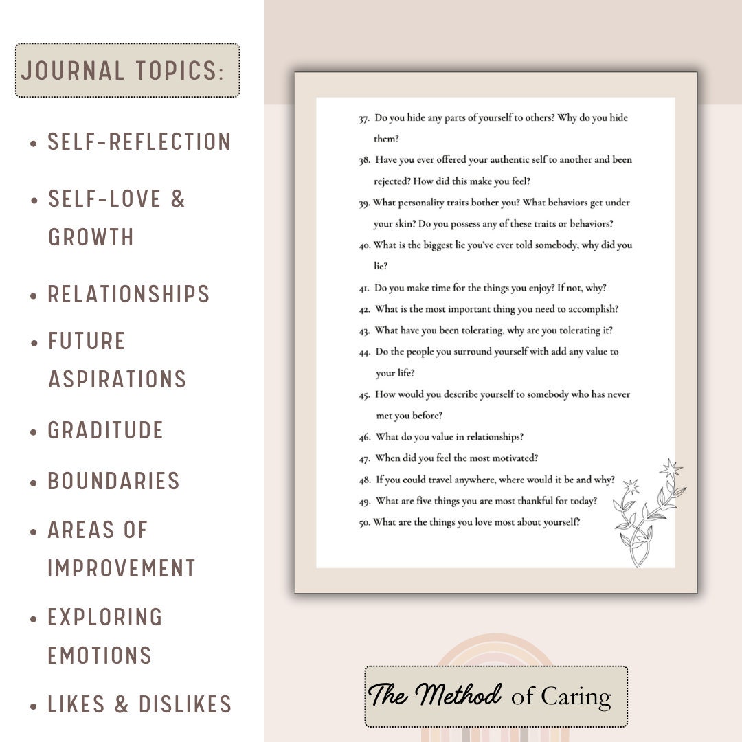 50 Journal Prompts for Beginners, Printable Journal Pages, Mental ...