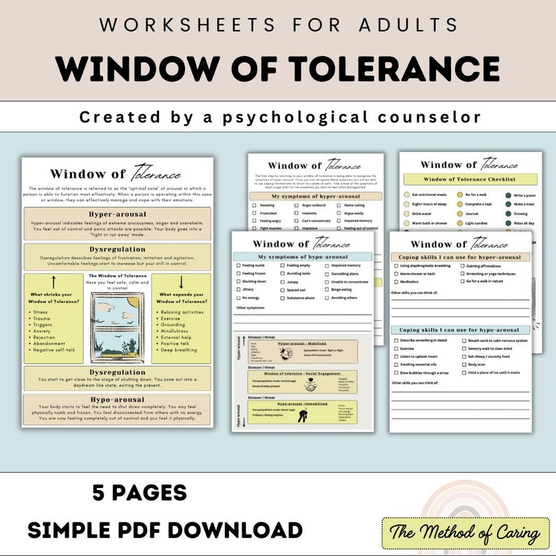 Window of Tolerance, Adult Worksheets, Trauma Therapy, Arousal States ...