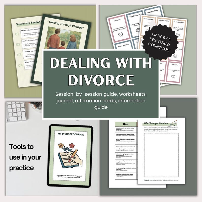 Divorce Therapy Guide for Kids & Teens | Printable Journal, Worksheets ...