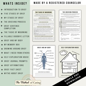 Grief Workbook for Teens & Adults, Stages of Grief Worksheets, Primary ...