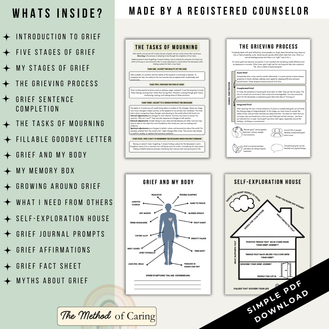 Grief Workbook for Teens & Adults, Stages of Grief Worksheets, Primary ...