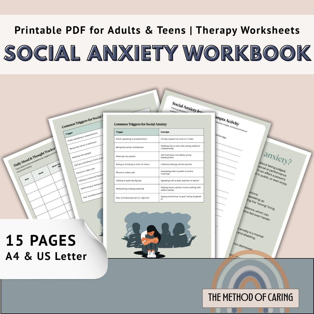 Social Anxiety Workbook Printable | CBT Worksheets for Anxiety ...