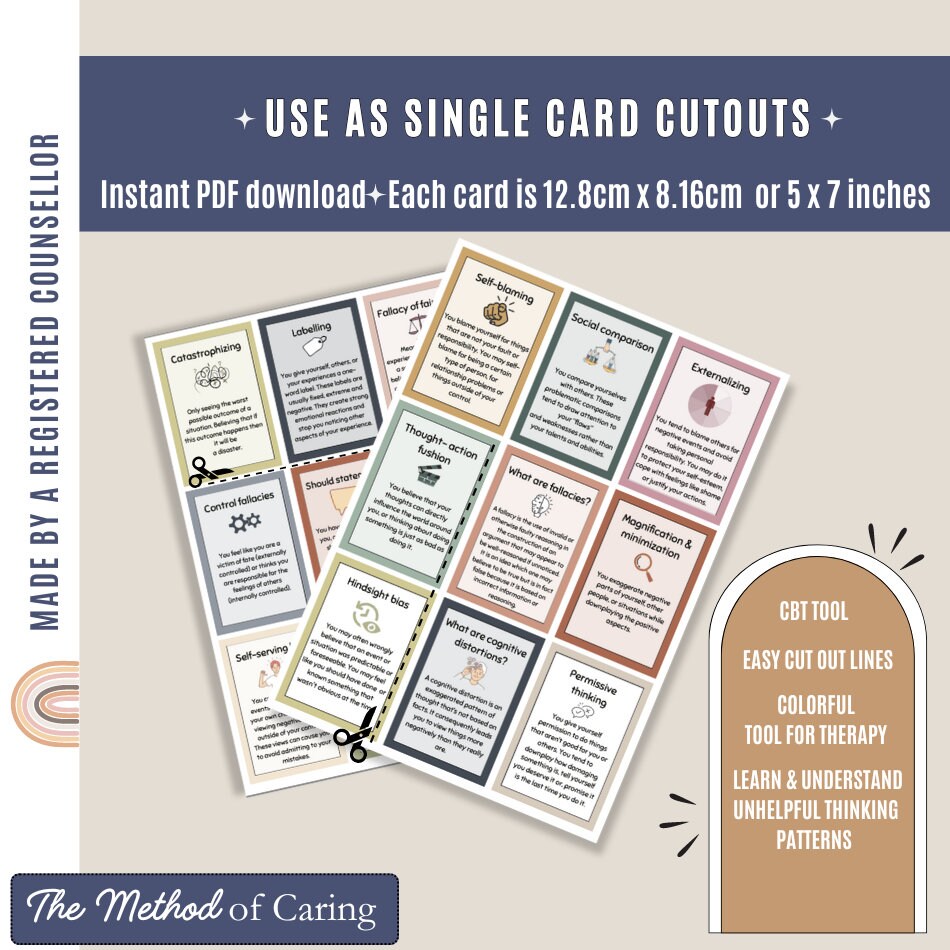 Cognitive Distortion Flashcards, CBT, Therapy Tool, Coping Skills Cards ...