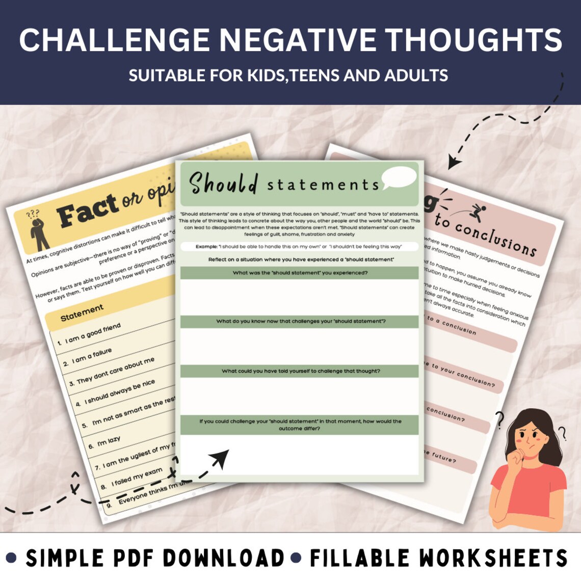 Cognitive Distortion Worksheets, Thinking Errors, Unhelpful Thinking ...