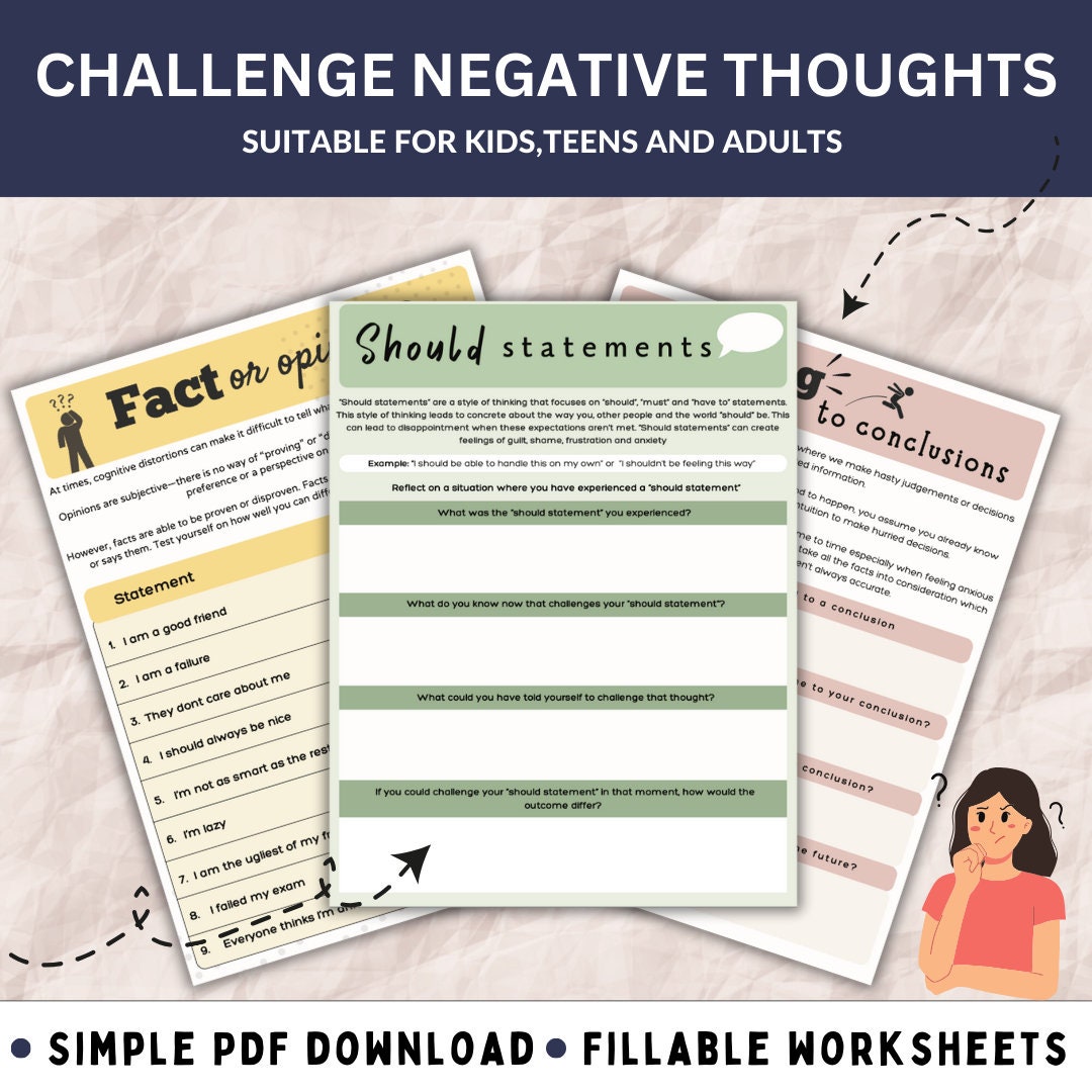 Cognitive Distortion Worksheets, Thinking Errors, Unhelpful Thinking ...