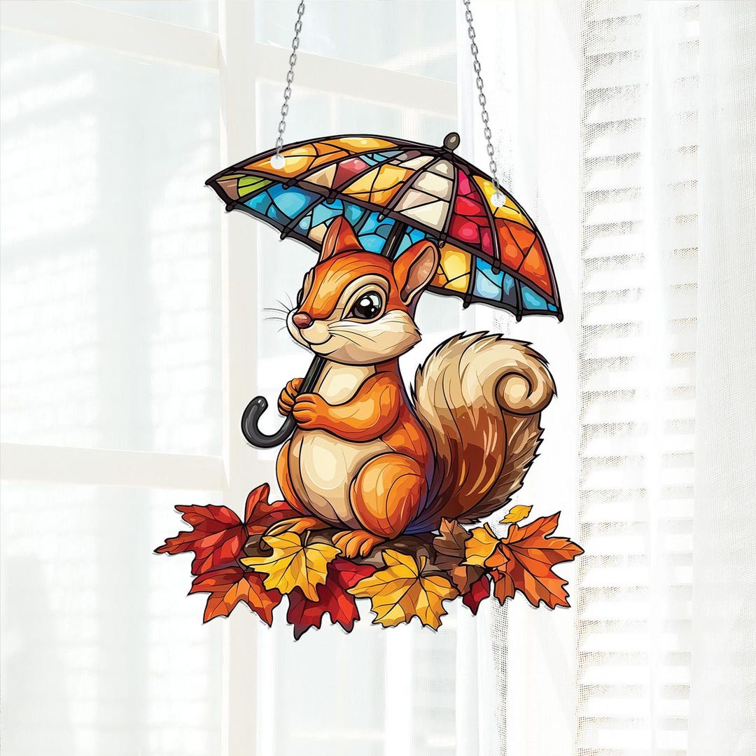 Squirrel Acrylic Window Hanging, Squirrel Autumn Wall Window Hanging ...