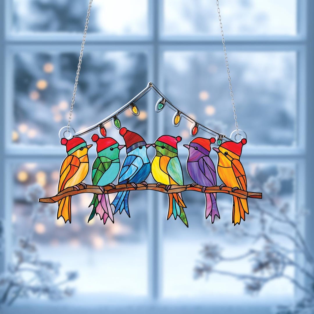 Rainbow Birds Acrylic Window Hanging: Festive Christmas Ornament - Etsy